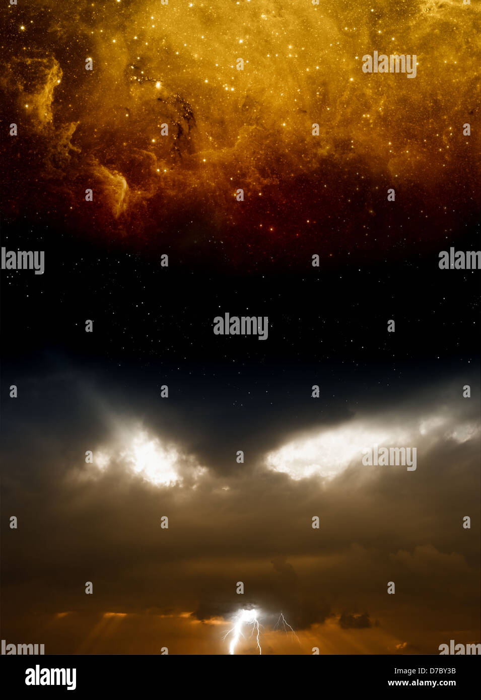 Abstract dramatic background - dark sky with lightnings and stars ...