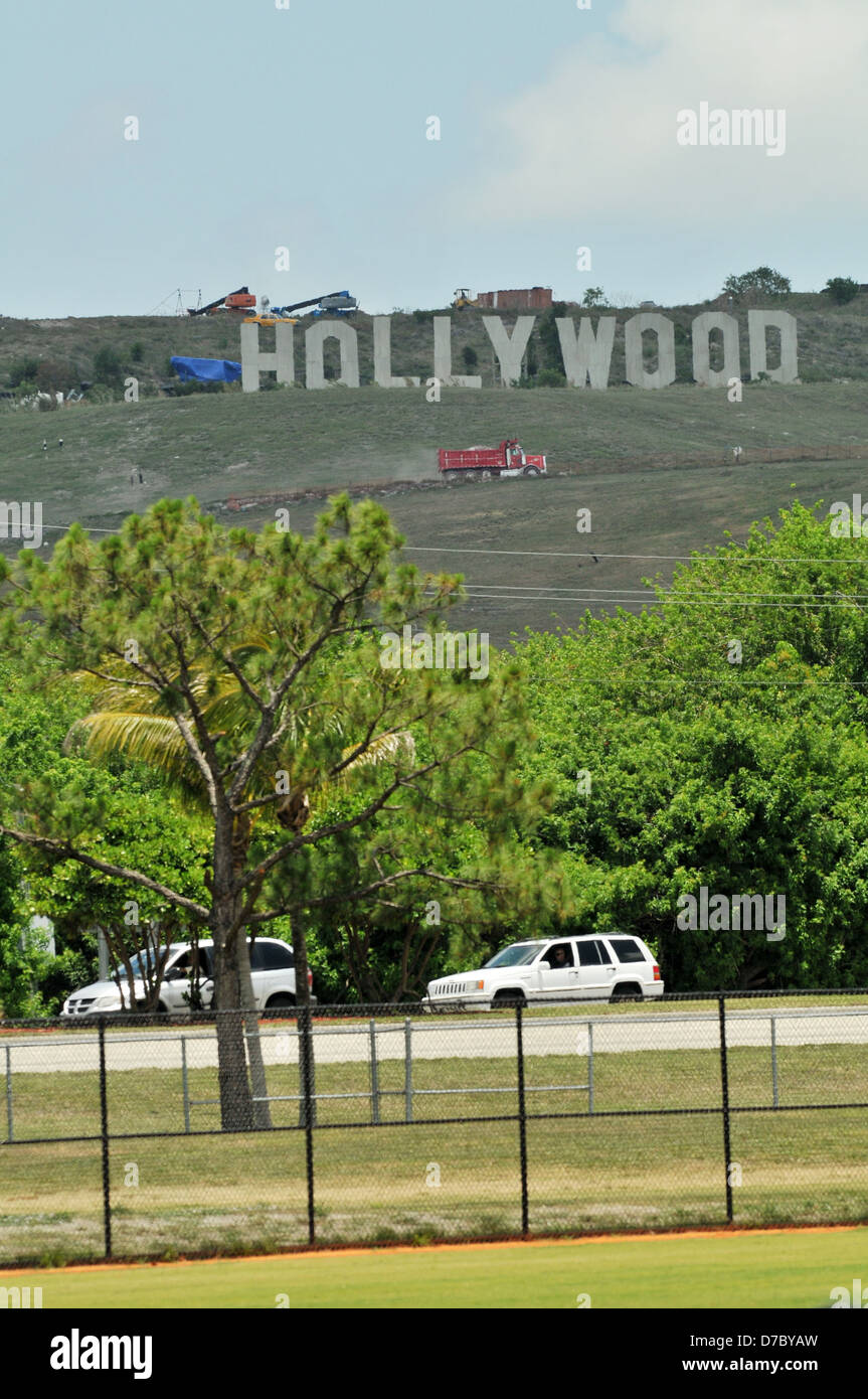 Atmosphere A replica of the famous 'Hollywood' sign appears on top of a ...