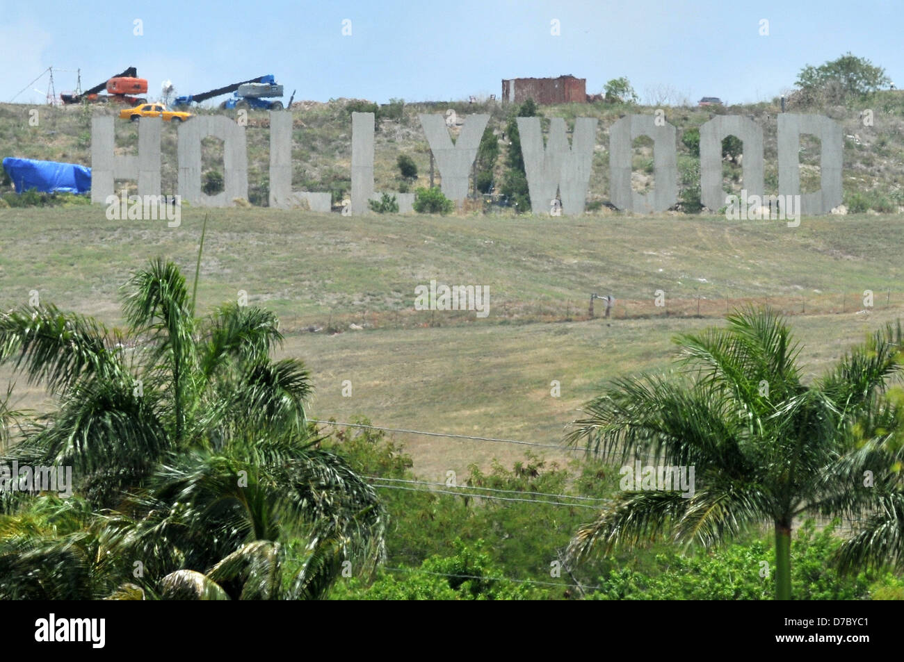 Atmosphere A replica of the famous 'Hollywood' sign appears on top of a ...