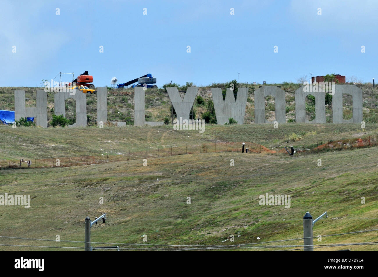 Atmosphere A replica of the famous 'Hollywood' sign appears on top of a ...
