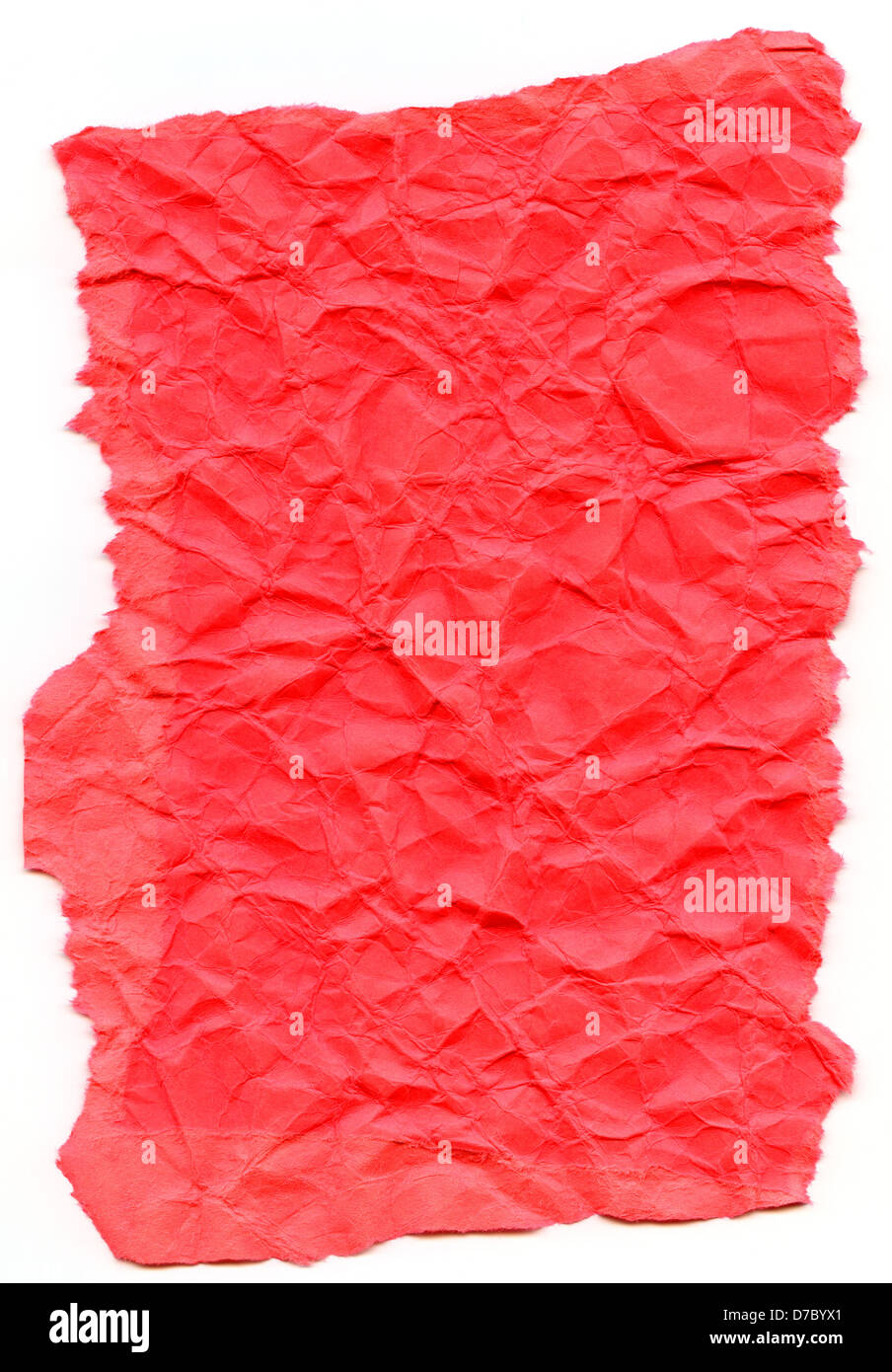 Texture dark pink crumpled fiber paper torn edges isolated on white ...