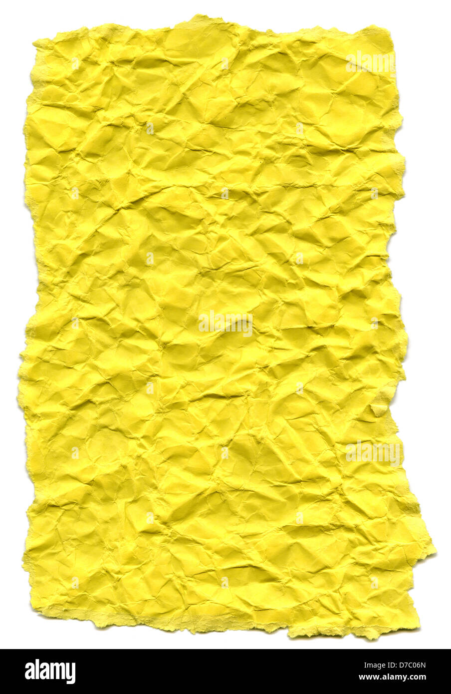 Texture yellow crumpled fiber paper torn edges isolated on white ...