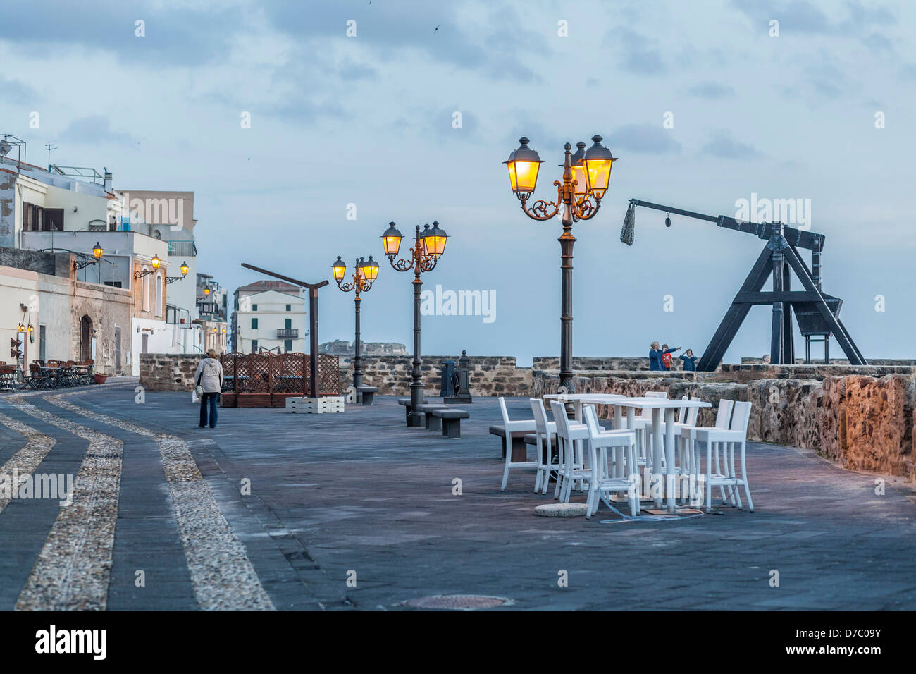 Ancient seafront in the historical center of Alghero, Sardinia Stock ...