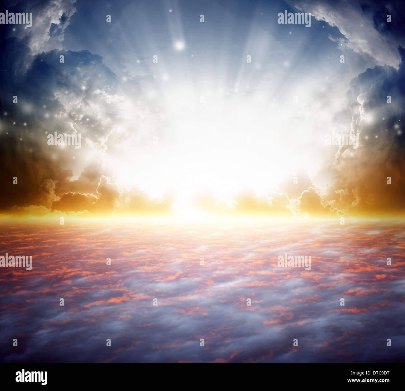 Peaceful background - beautiful sunrise, bright sun beam, heaven Stock ...