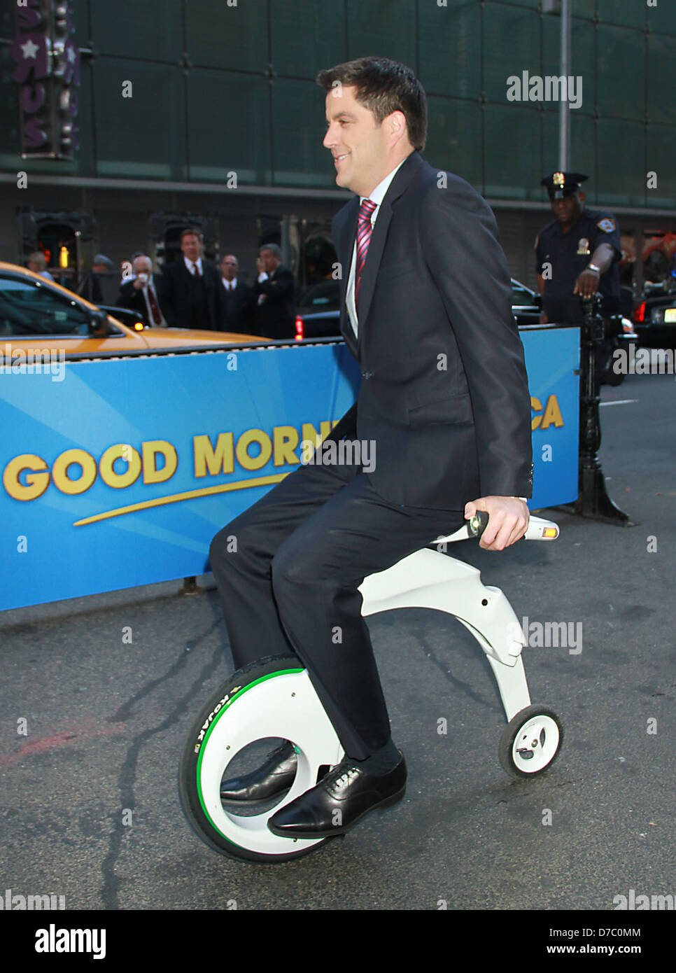 Josh Elliott taking a ride on the 'Yike Bike' at 'Good Morning America' New York City, USA – 12. ...
