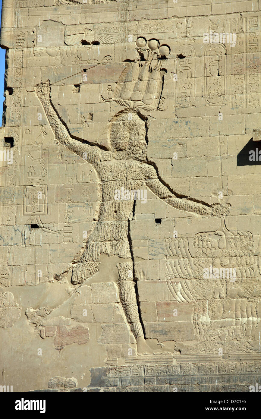 HORUS CARVING ON PYLON OF THE TEMPLE OF ISIS PHILAE AGILKIA ISLAND ...