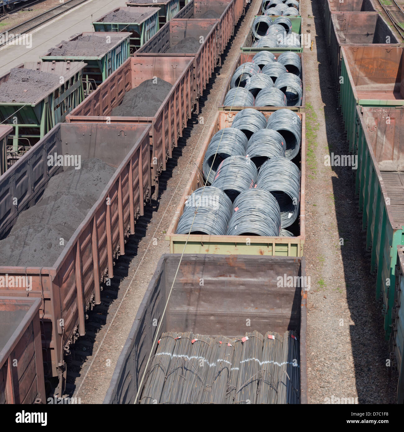 Cargo transportation, freight trains with goods on railway Stock Photo ...