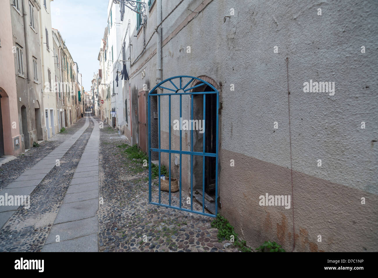 Old street in the historic center of Alghero, Sardinia Stock Photo - Alamy