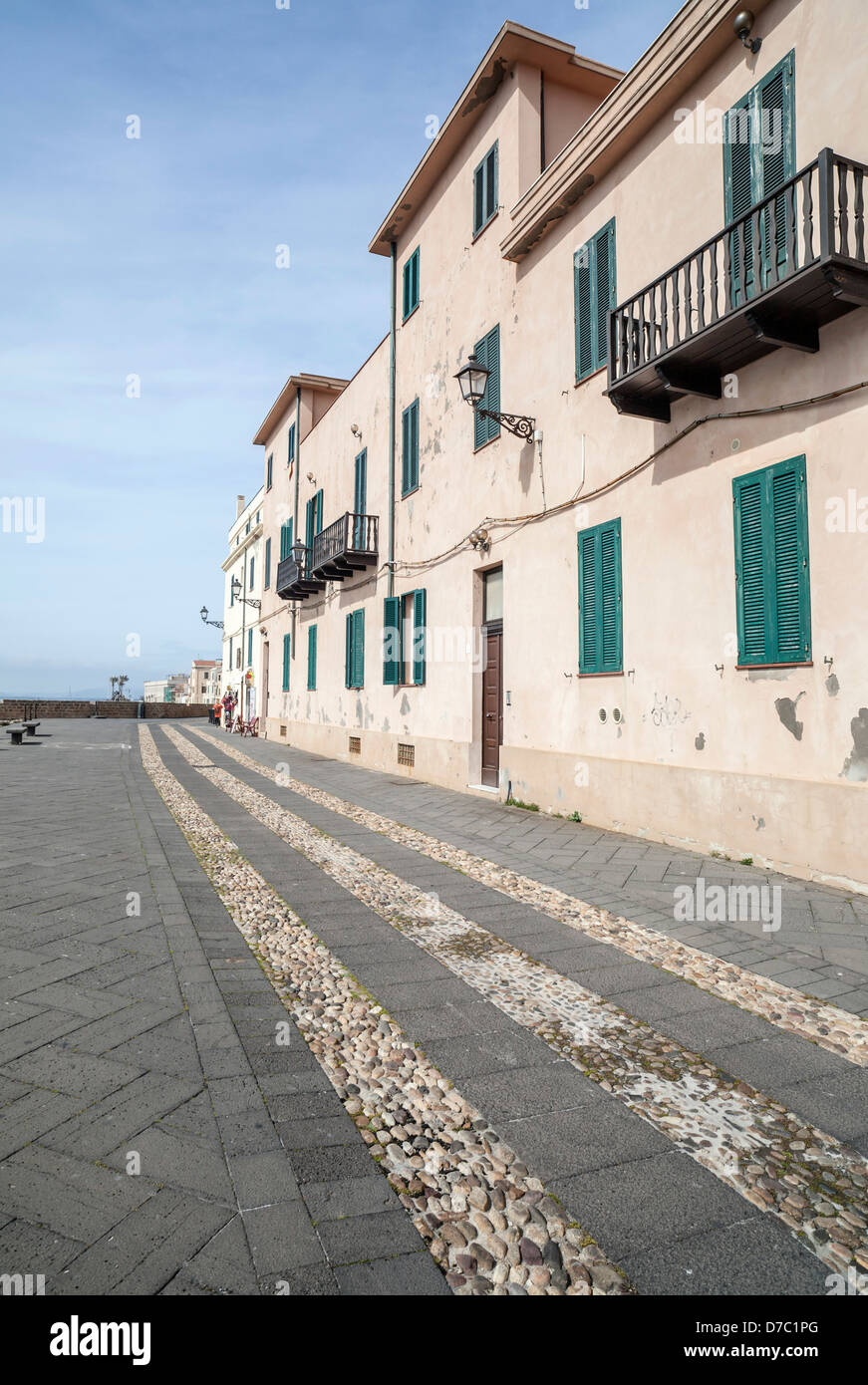 Ancient seafront in the historical center of Alghero, Sardinia Stock ...