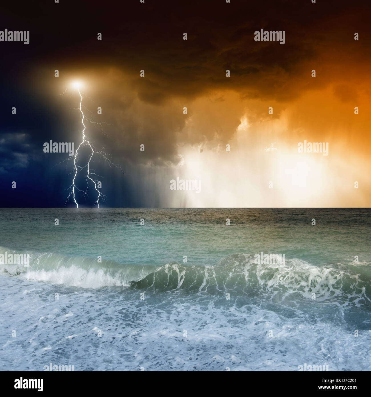 Nature force background - lightning in dark sky, sea Stock Photo - Alamy