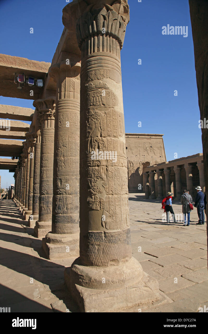 COLUMNS & PYLON OF THE TEMPLE OF ISIS PHILAE AGILKIA ISLAND ASWAN EGYPT ...