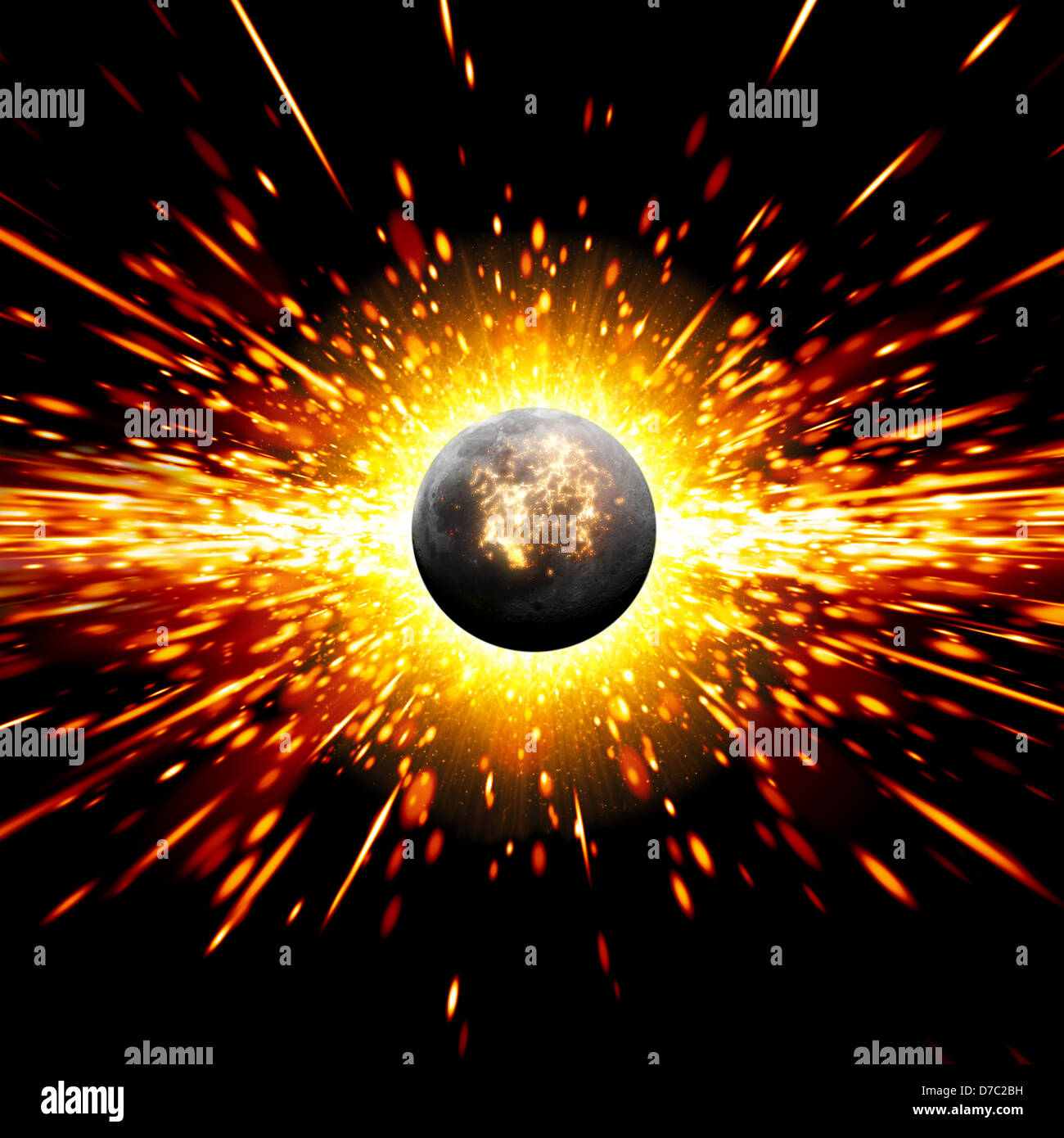 Abstract scientific background - exploding of planet in space. Elements ...