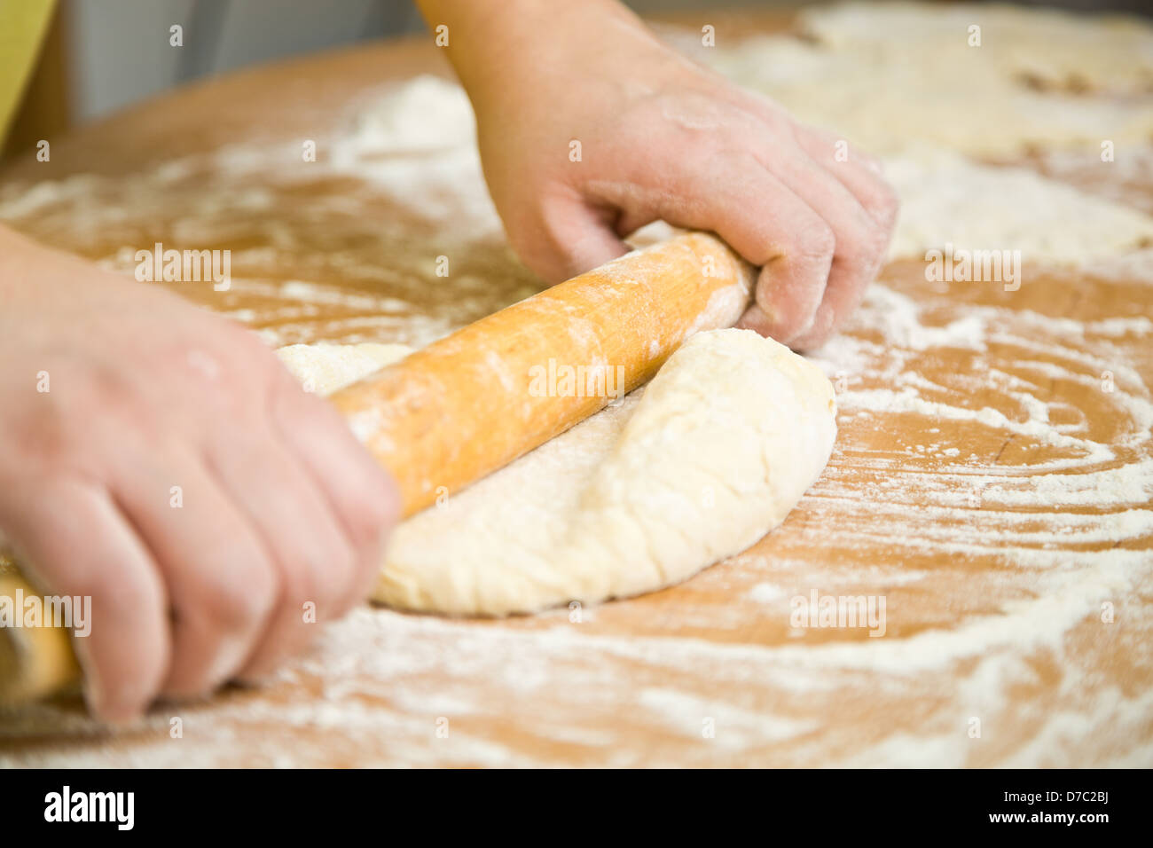 Rolling pin rolls dough close hi-res stock photography and images - Alamy