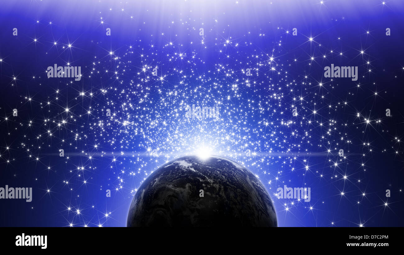 Abstract celebration background - planet in space, light from above ...