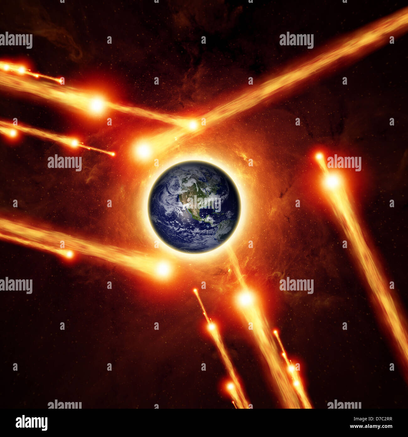Abstract scientific background - asteroid impact planet earth, red ...
