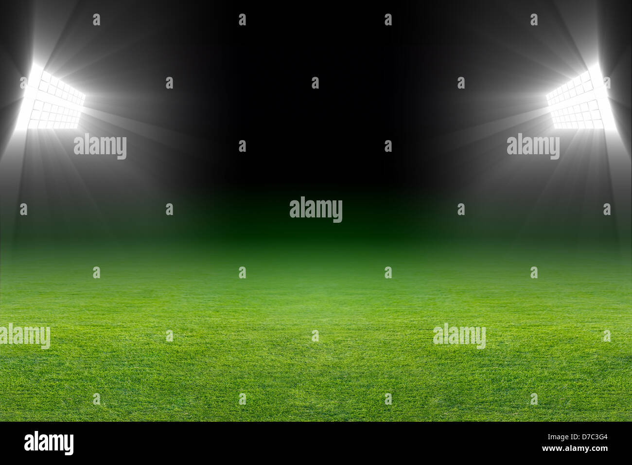 Green soccer field, bright spotlight Stock Photo - Alamy