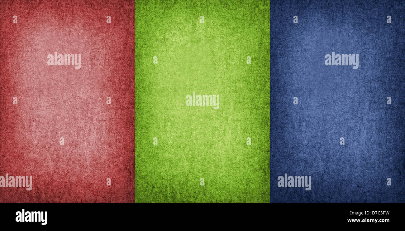 Abstract grunge background - three colors textured pages. Red, green ...