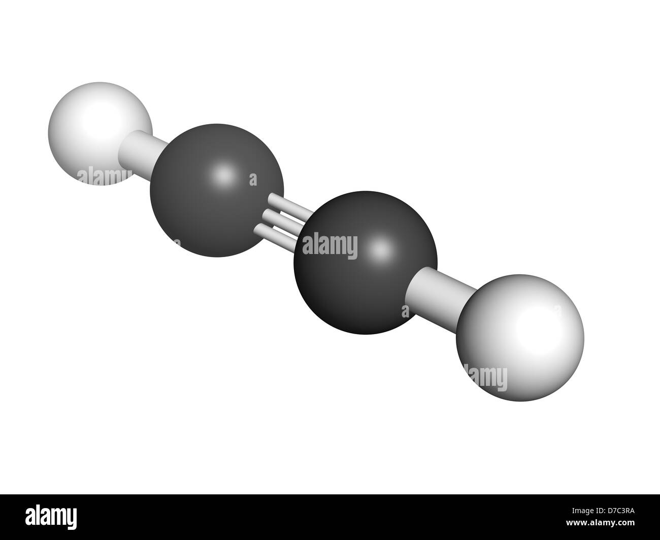 Acetylene (ethyne) gas welding fuel, molecular model. Atoms are ...