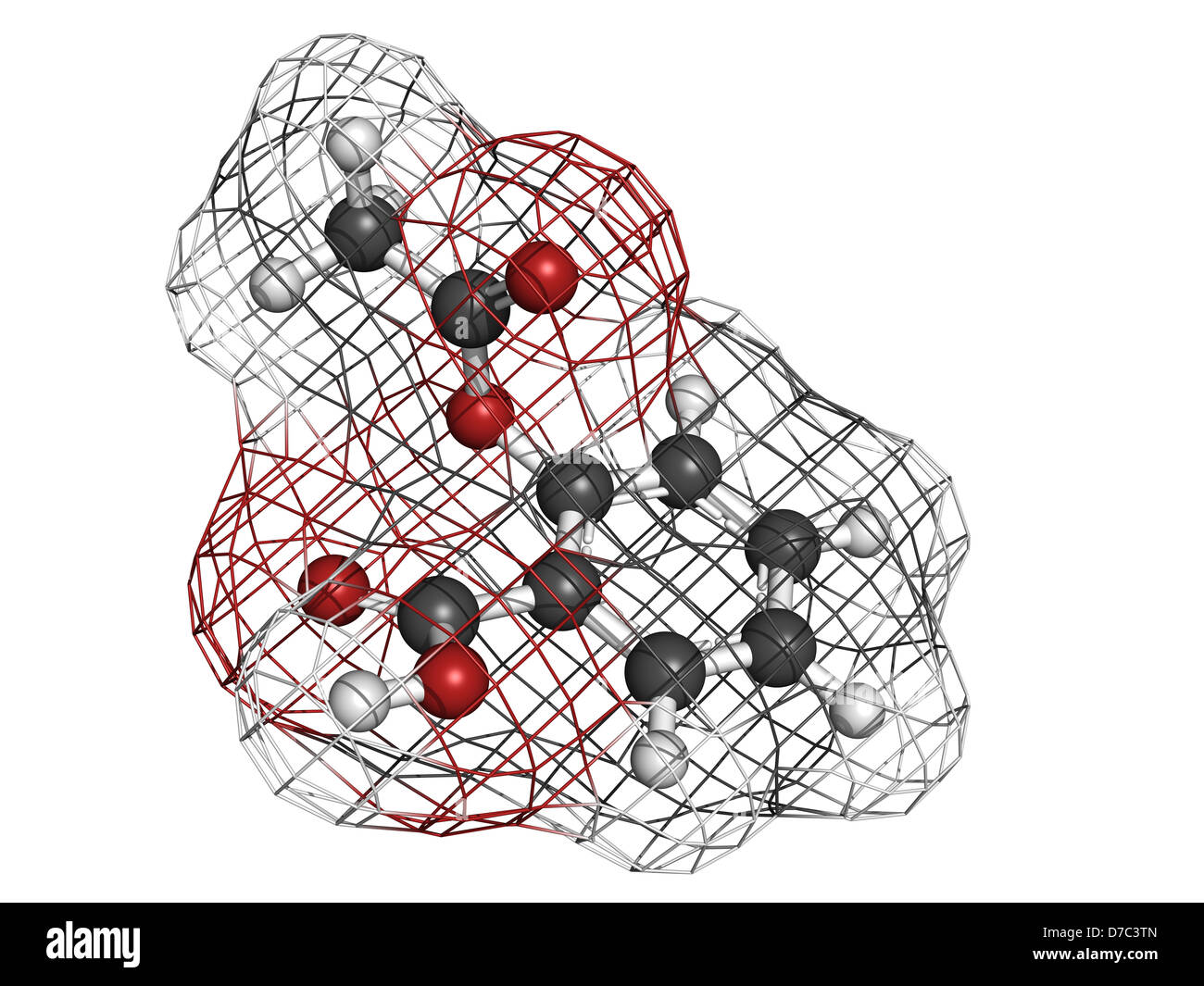 Acetylsalicylic acid (aspirin) pain relief drug molecule, molecular ...