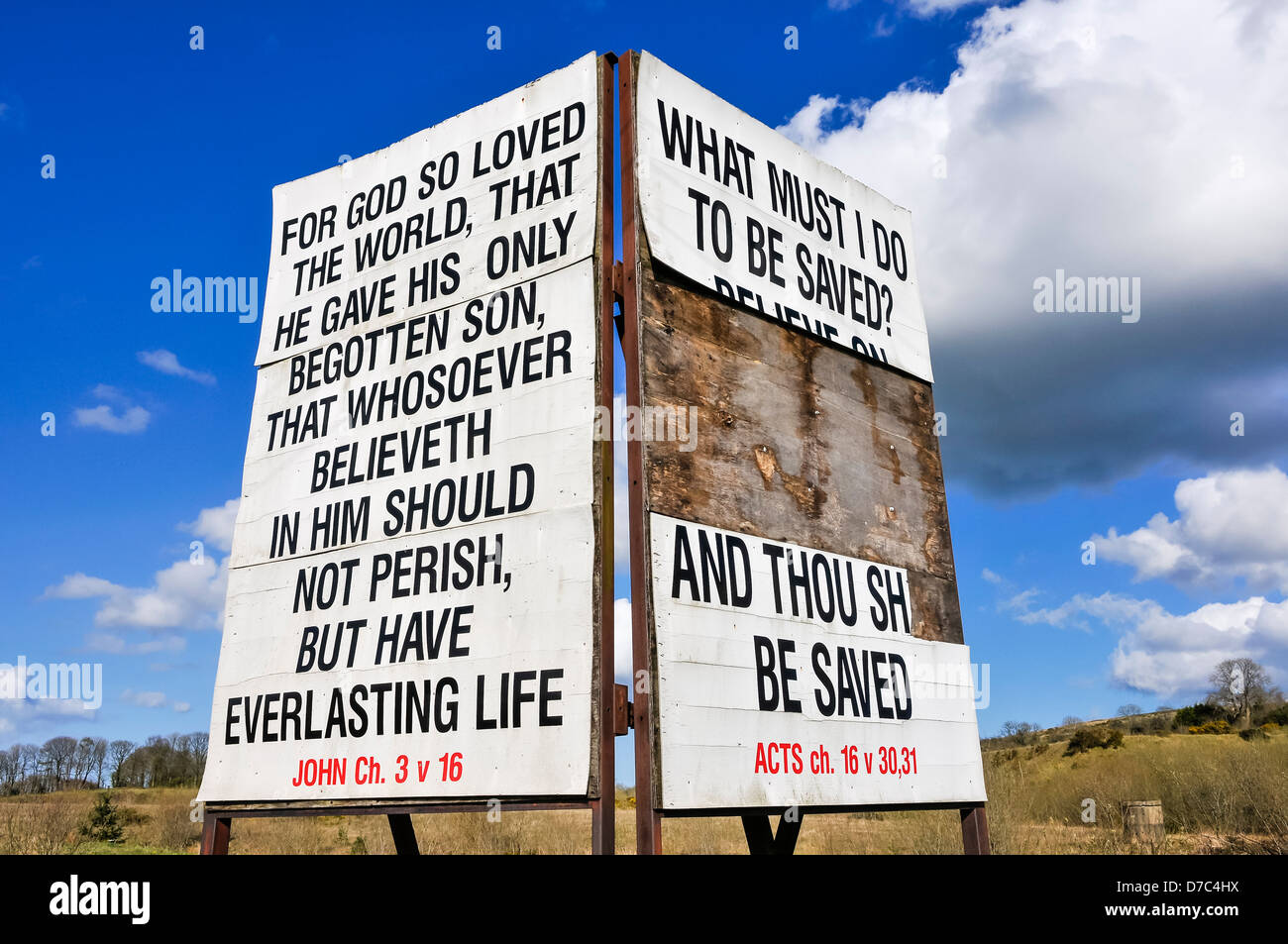Religious sign typical of many erected in rural Protestant areas of ...
