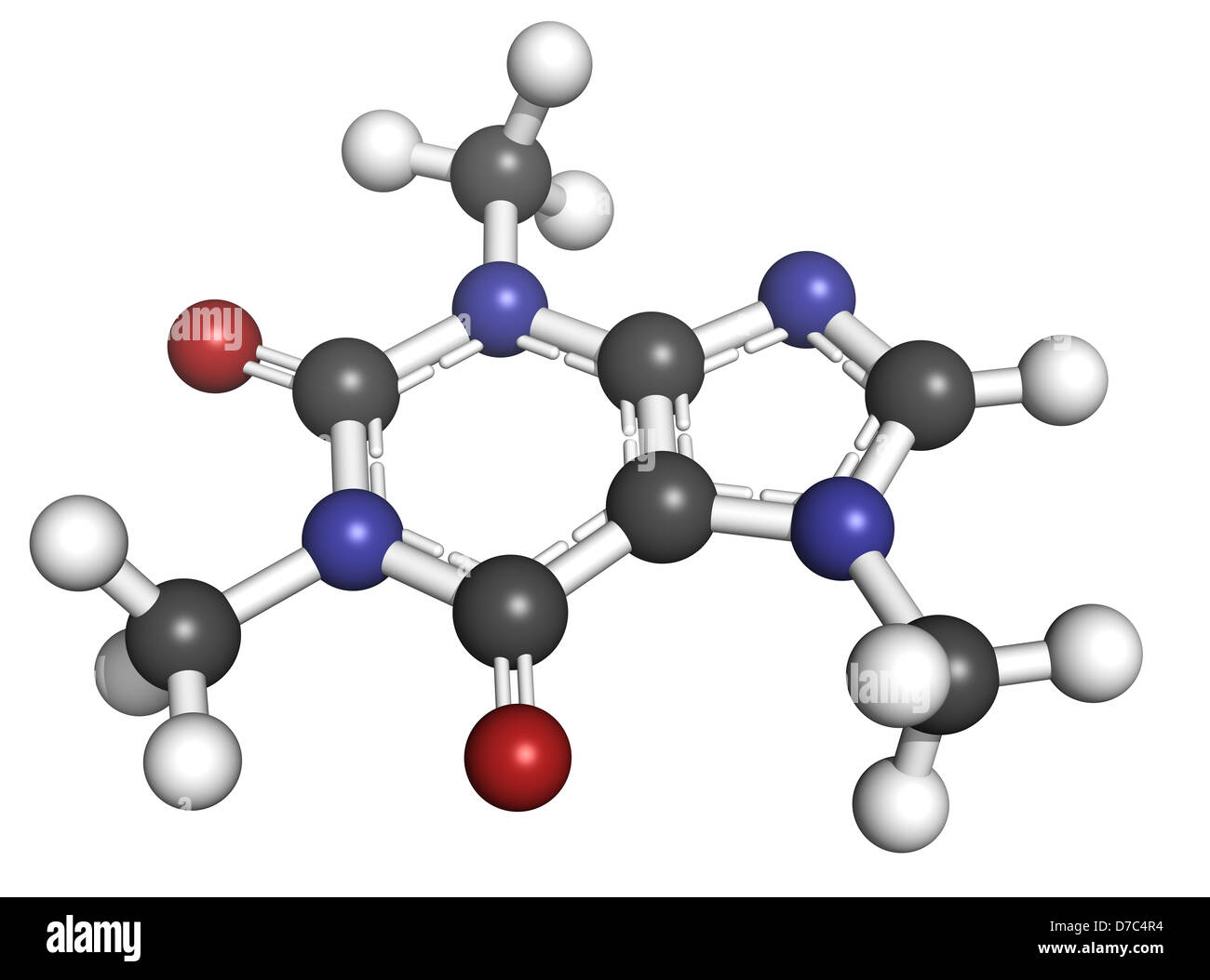 Caffeine, molecular model. Atoms are represented as spheres Stock Photo ...
