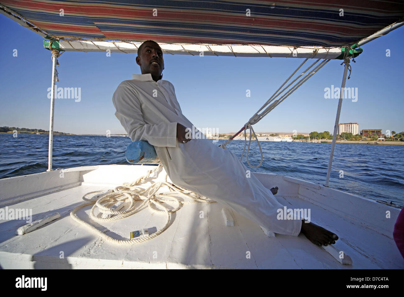 EGYPTIAN CAPTAIN OF FELUCCA RIVER NILE ASWAN EGYPT 10 January 2013 ...