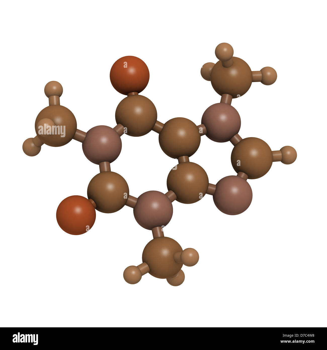 Caffeine, molecular model. Atoms are represented as spheres Stock Photo ...