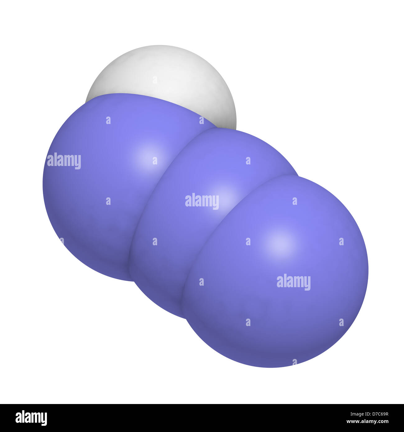 Hydrazoic acid (hydrogen azide), molecular model. Atoms are represented ...