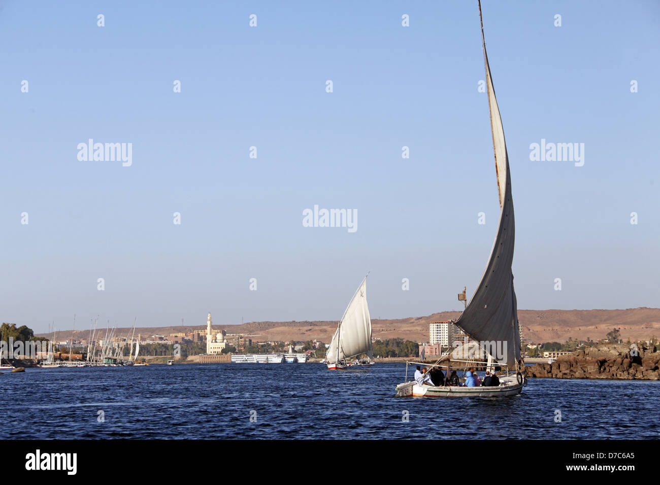 EGYPTIAN SAILING FELUCCAS RIVER NILE ASWAN EGYPT 10 January 2013 Stock ...