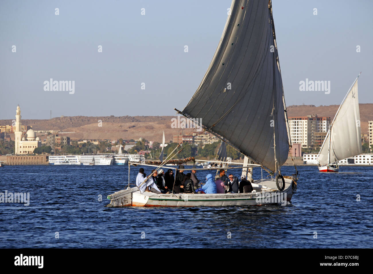 EGYPTIAN SAILING FELUCCAS RIVER NILE ASWAN EGYPT 10 January 2013 Stock ...