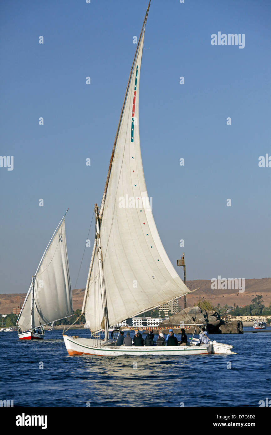 EGYPTIAN SAILING FELUCCAS RIVER NILE ASWAN EGYPT 10 January 2013 Stock ...
