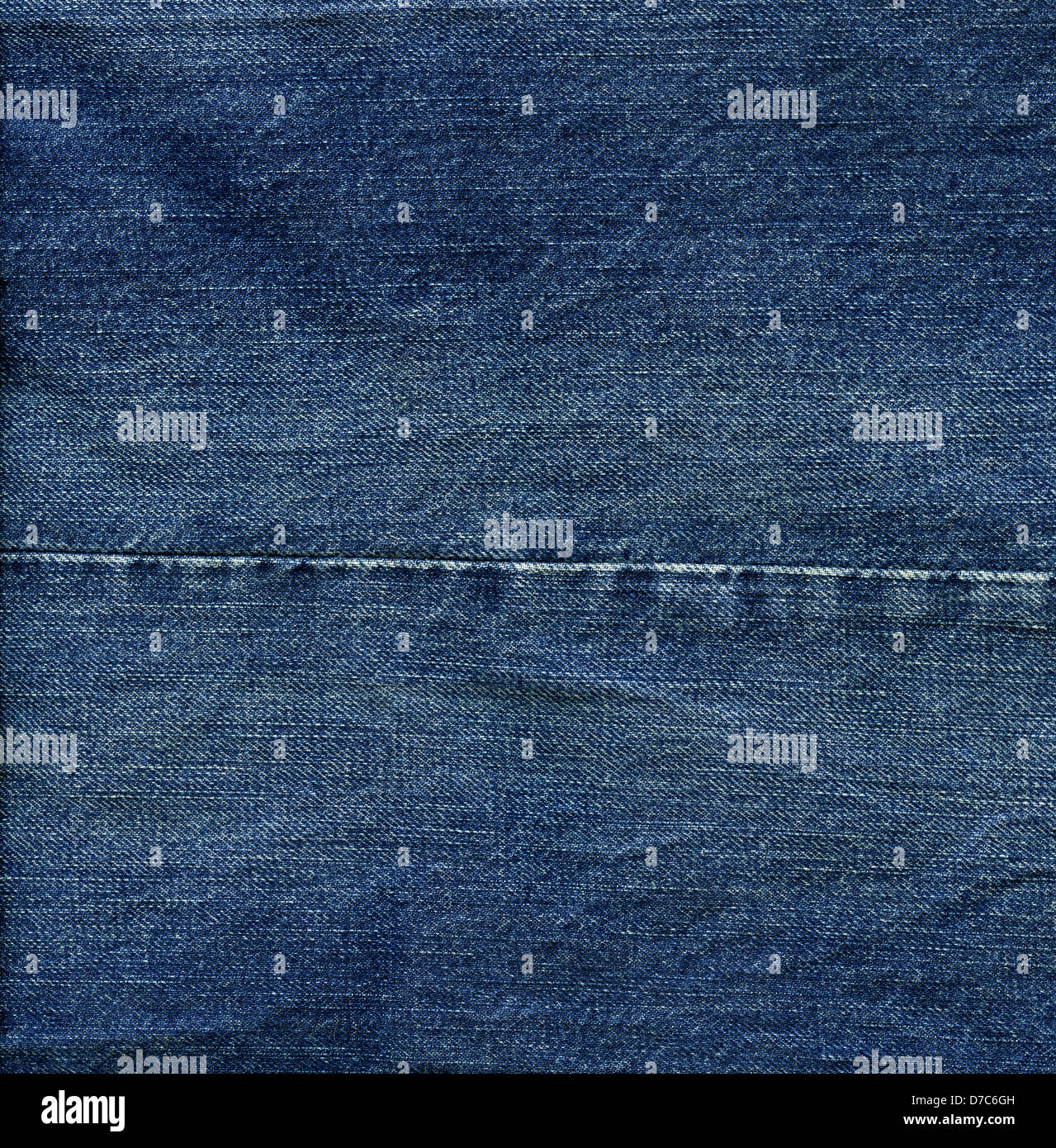 High resolution scan blue denim fabric horizontal seam crossing ...