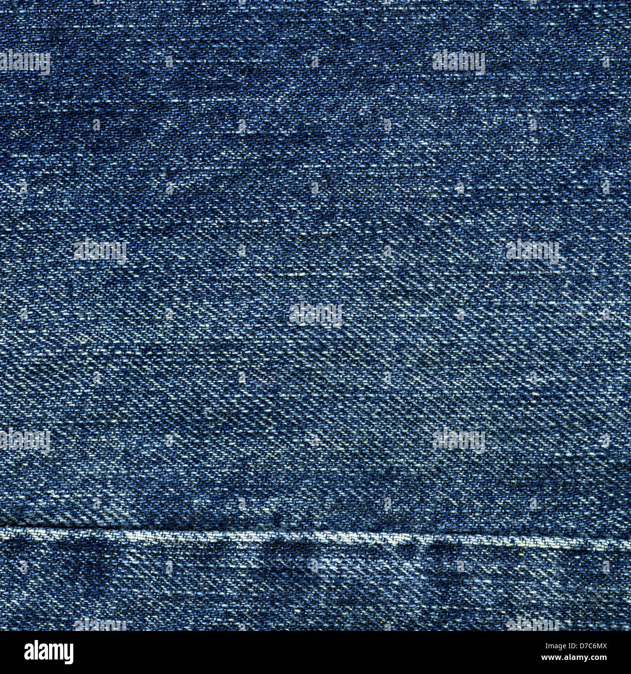 High resolution scan blue denim fabric horizontal seam crossing ...