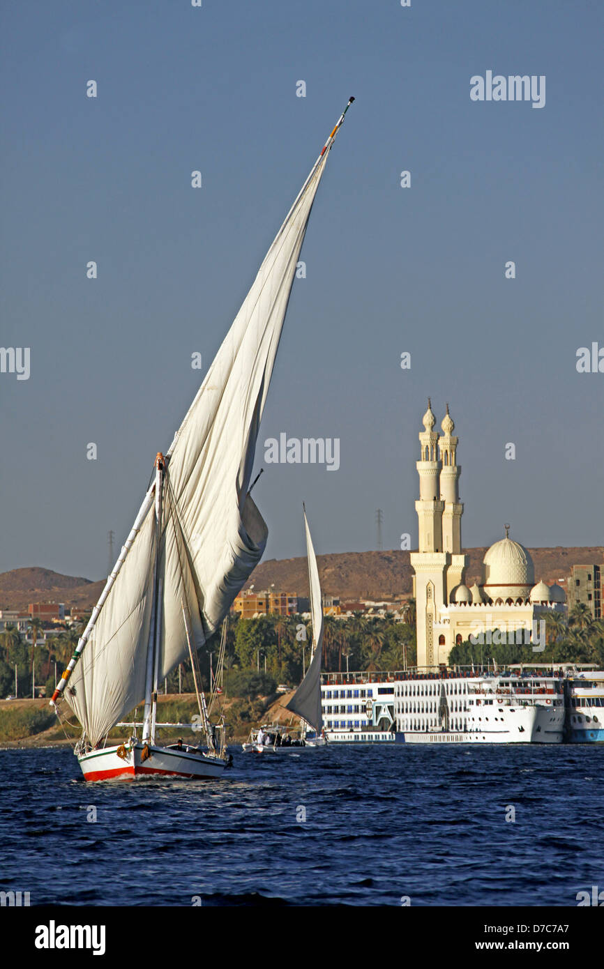 EGYPTIAN SAILING FELUCCAS RIVER NILE ASWAN EGYPT 10 January 2013 Stock ...