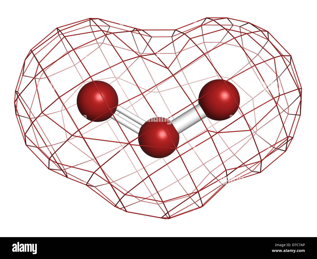 Ozone (trioxygen, O3) molecule, chemical structure. Atoms are ...