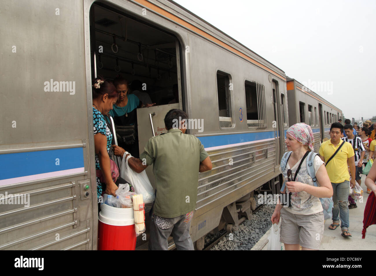 People taking the train at Ayutthaya train station , Thailand Stock ...