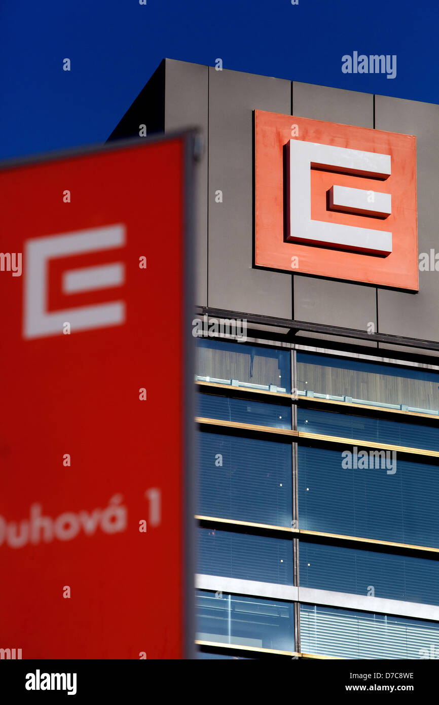 Headquarter company CEZ, Czech energy distributor, sign on the building ...
