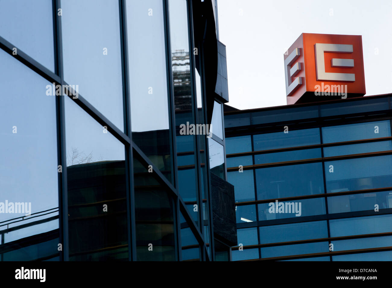 Headquarter company CEZ,Czech energy distributor, sign on building ...