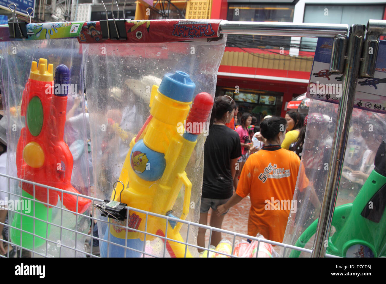 Water guns on sale in khao San road during Songkran Water Festival in ...