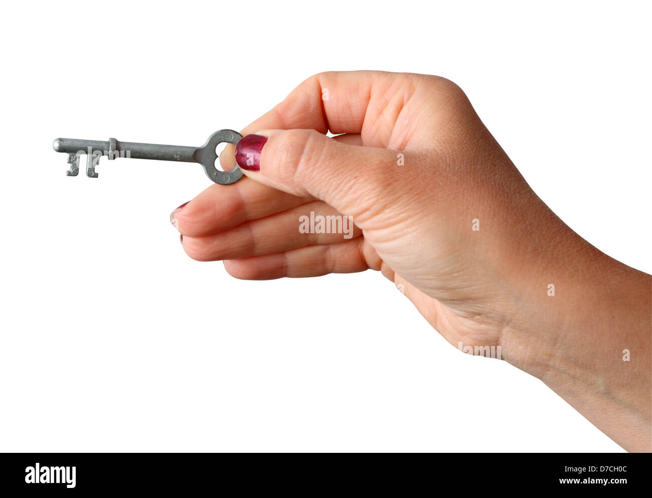 Hand holding a key isolated over white background Stock Photo - Alamy