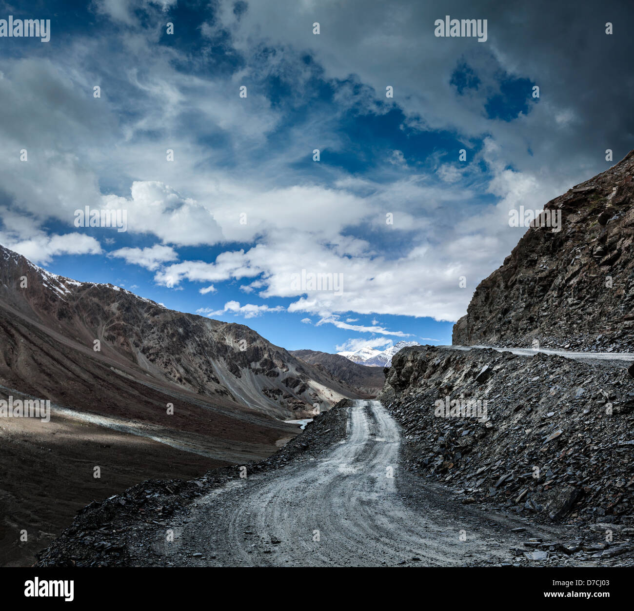 Dirt road in severe unpopulated Himalayas. Spiti valley, Himachal ...