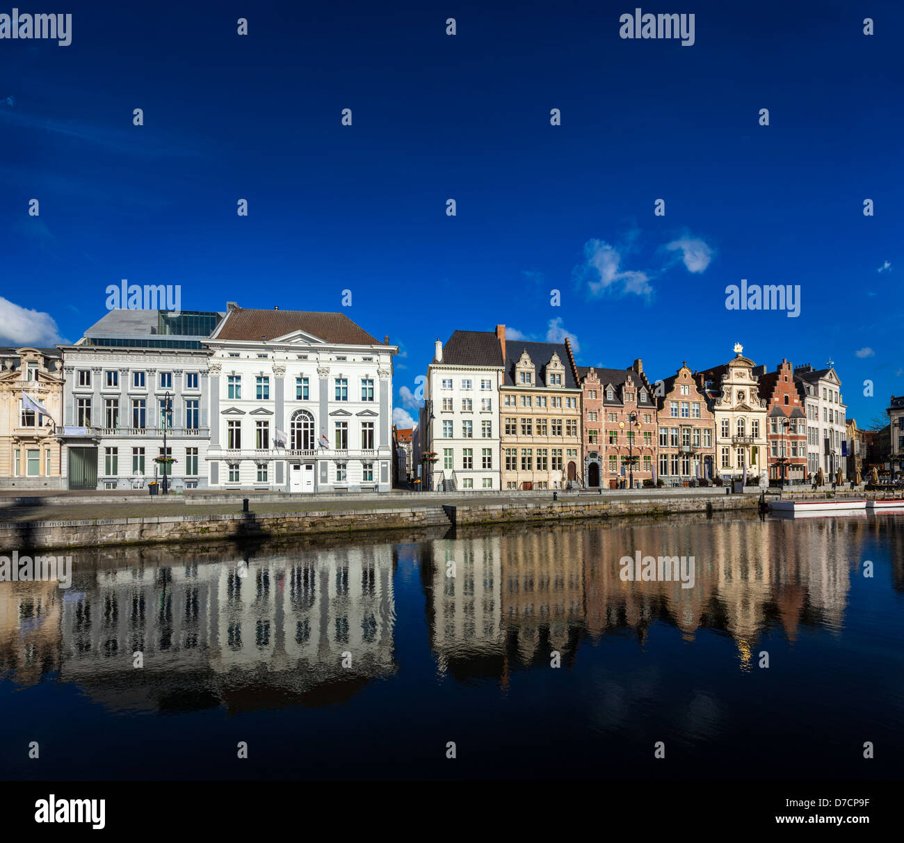 Travel Belgium medieval European city town background with canal ...