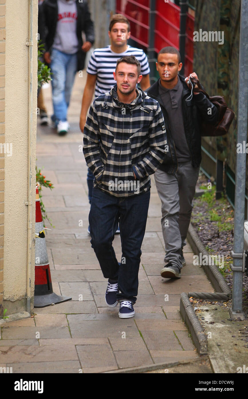 Charlie Healy, Derry Mensah and Ashley Baptiste of The Risk arriving at ...