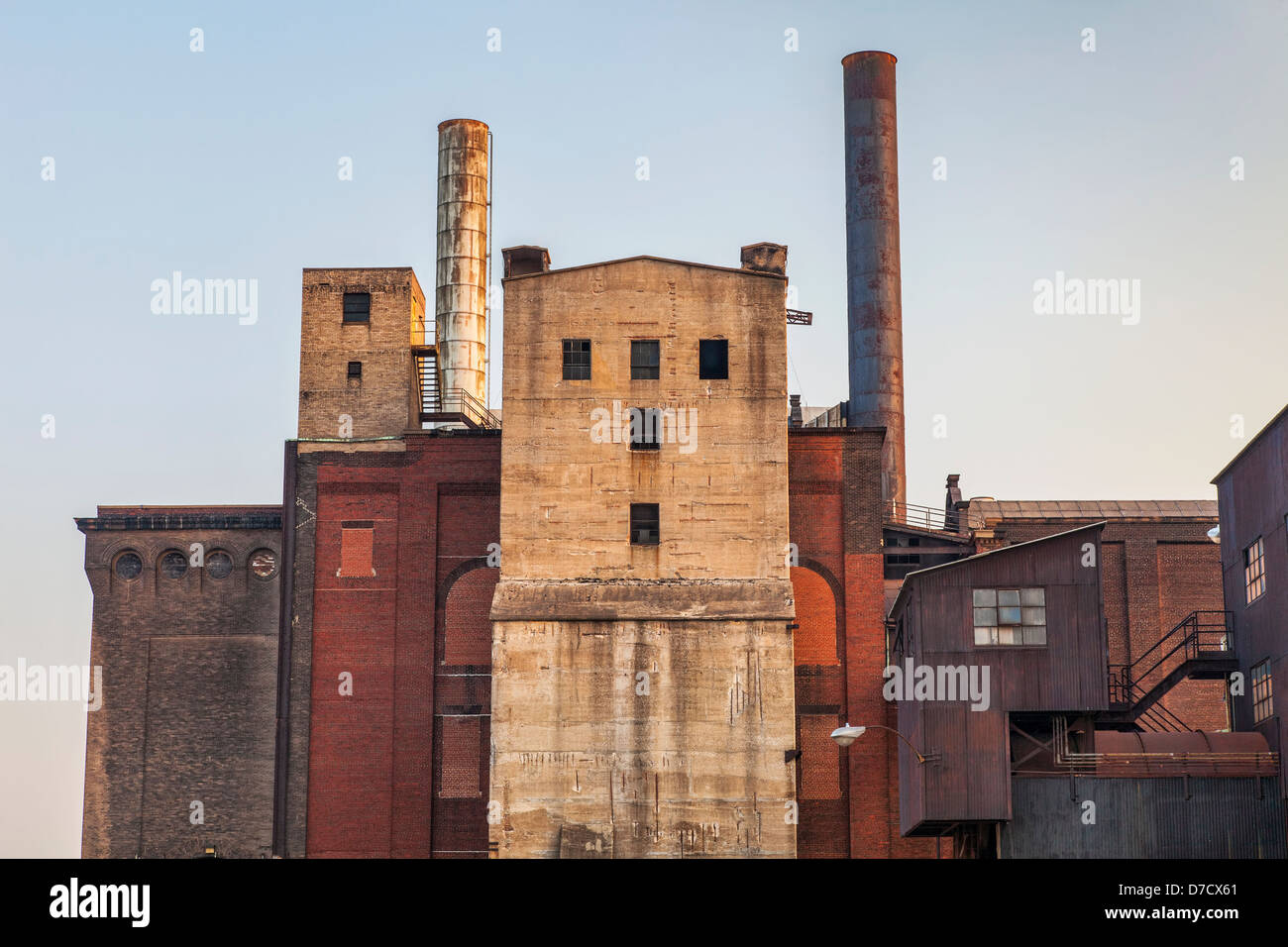 old power plant building with brick, concrete and metal walls Stock ...