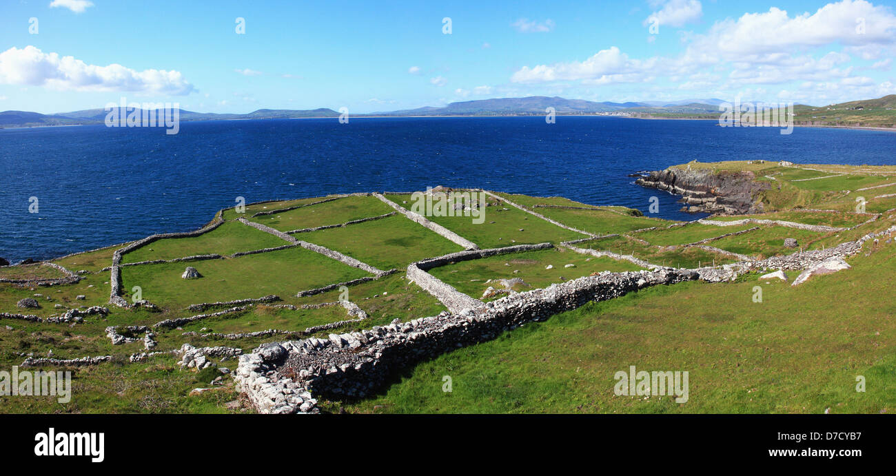 Stone wall in a grass field near waterford;County kerry ireland Stock ...