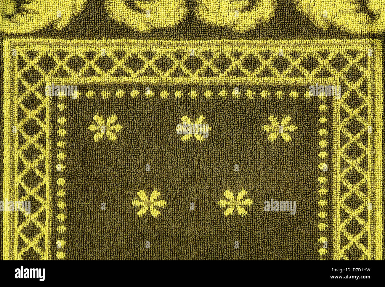 High resolution close up khaki cotton fabric yellow decorative patterns ...