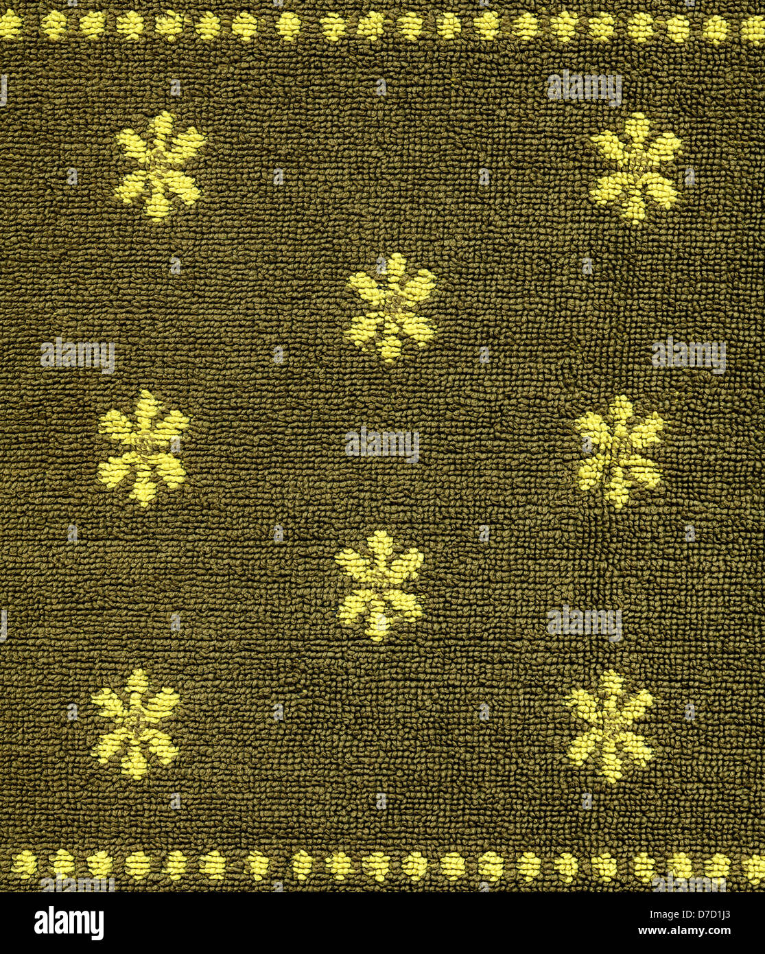 High resolution close up khaki cotton fabric yellow decorative patterns ...