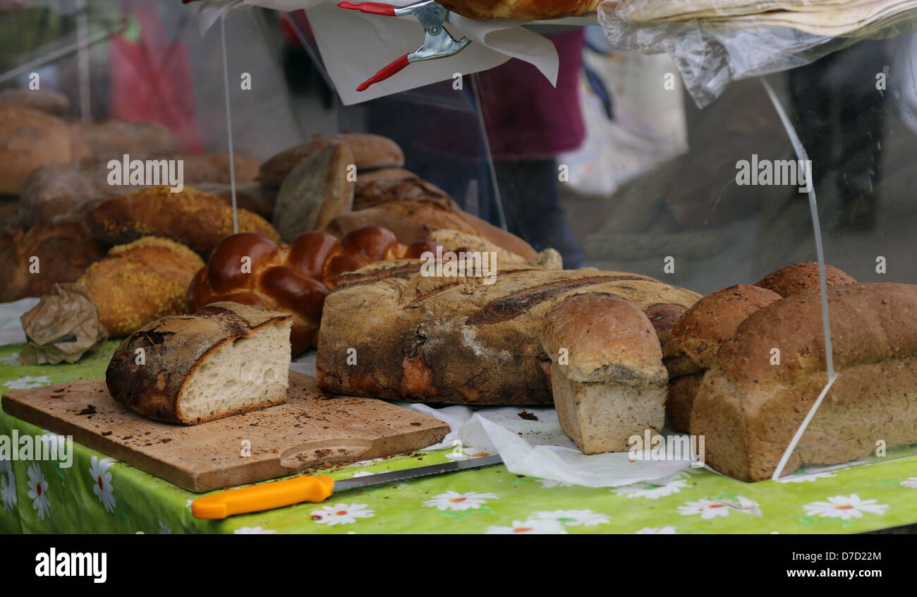 Assortment of bread, food market stall Stock Photo - Alamy