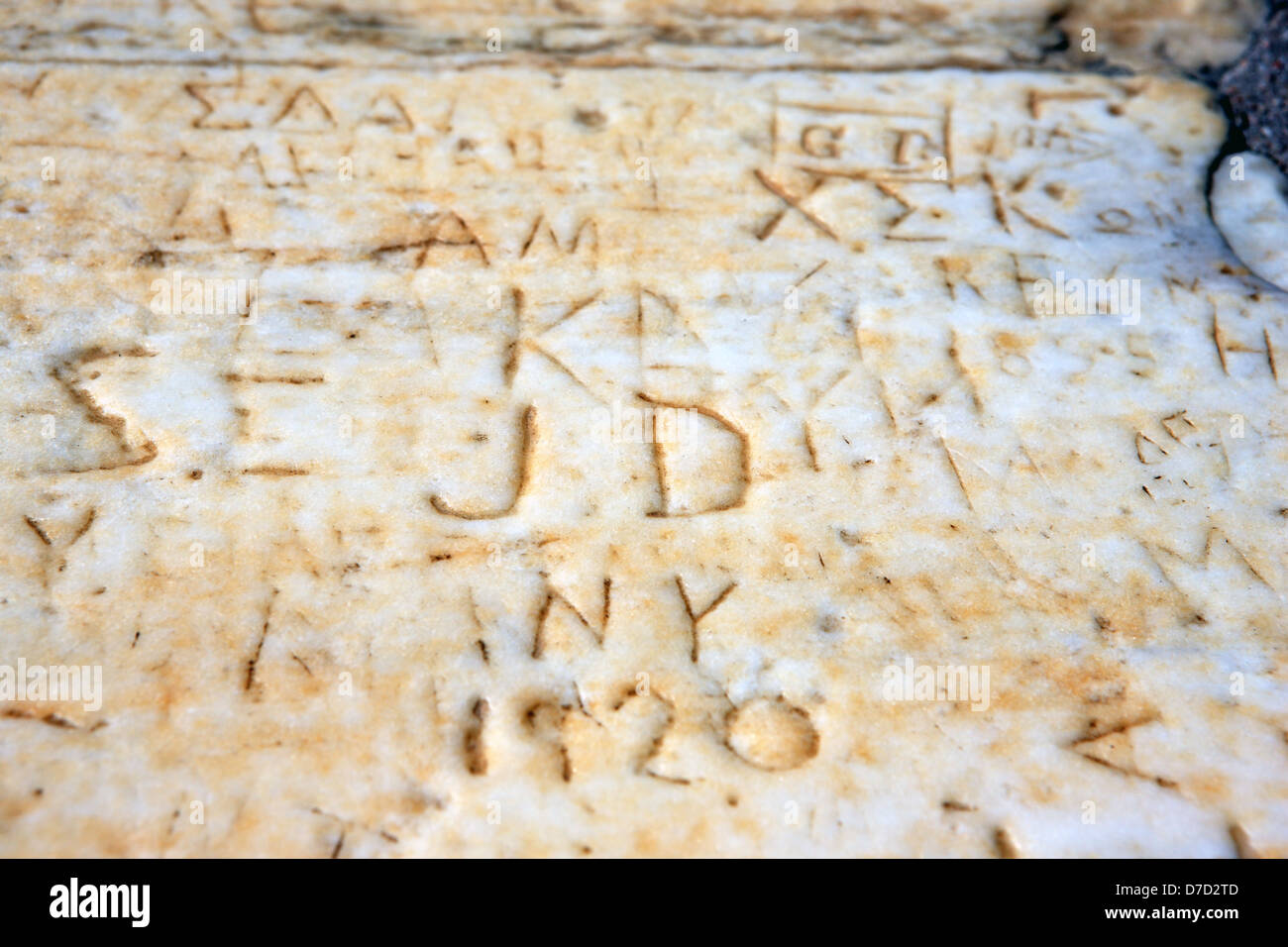Graffiti scratched into marble at the Acropolis in Athens Greece Stock ...