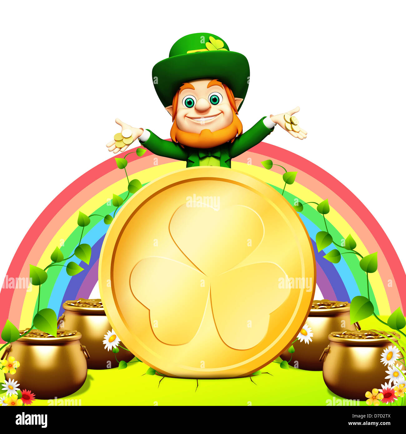 Leprechaun for saint Patrick day with golden coin Stock Photo - Alamy
